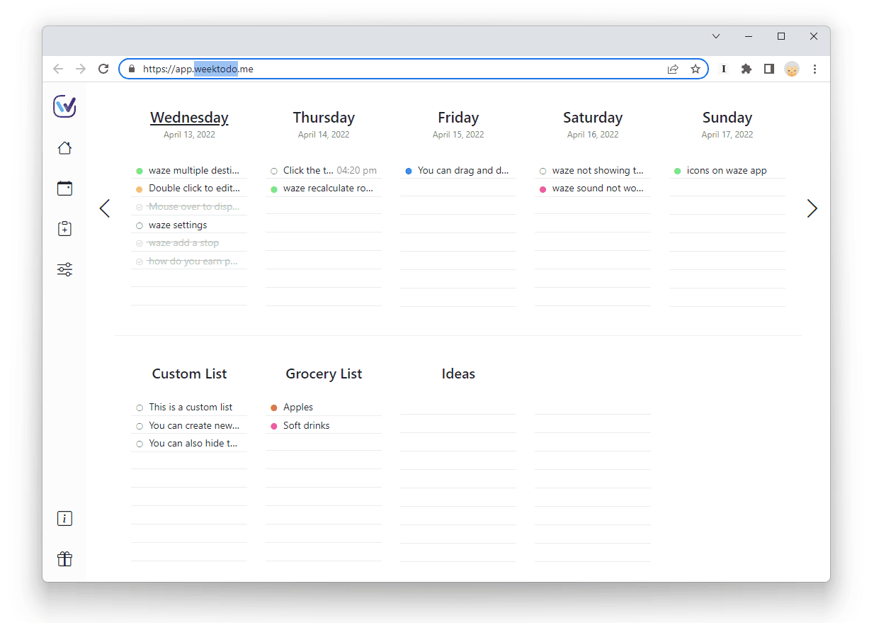 WeekTodo - free Weekly Planner App for Web and Desktop